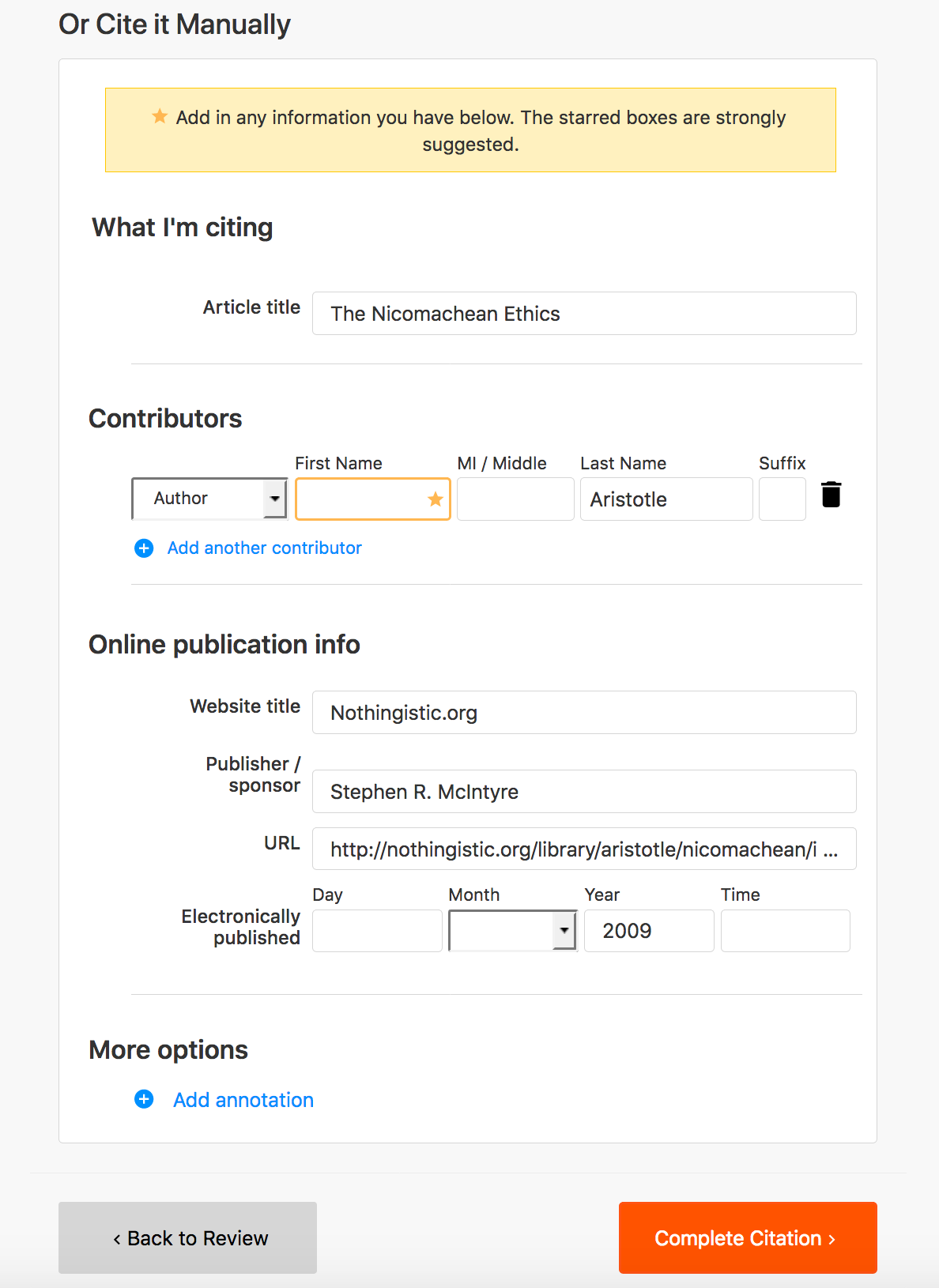 On EasyBib – CourseLinks